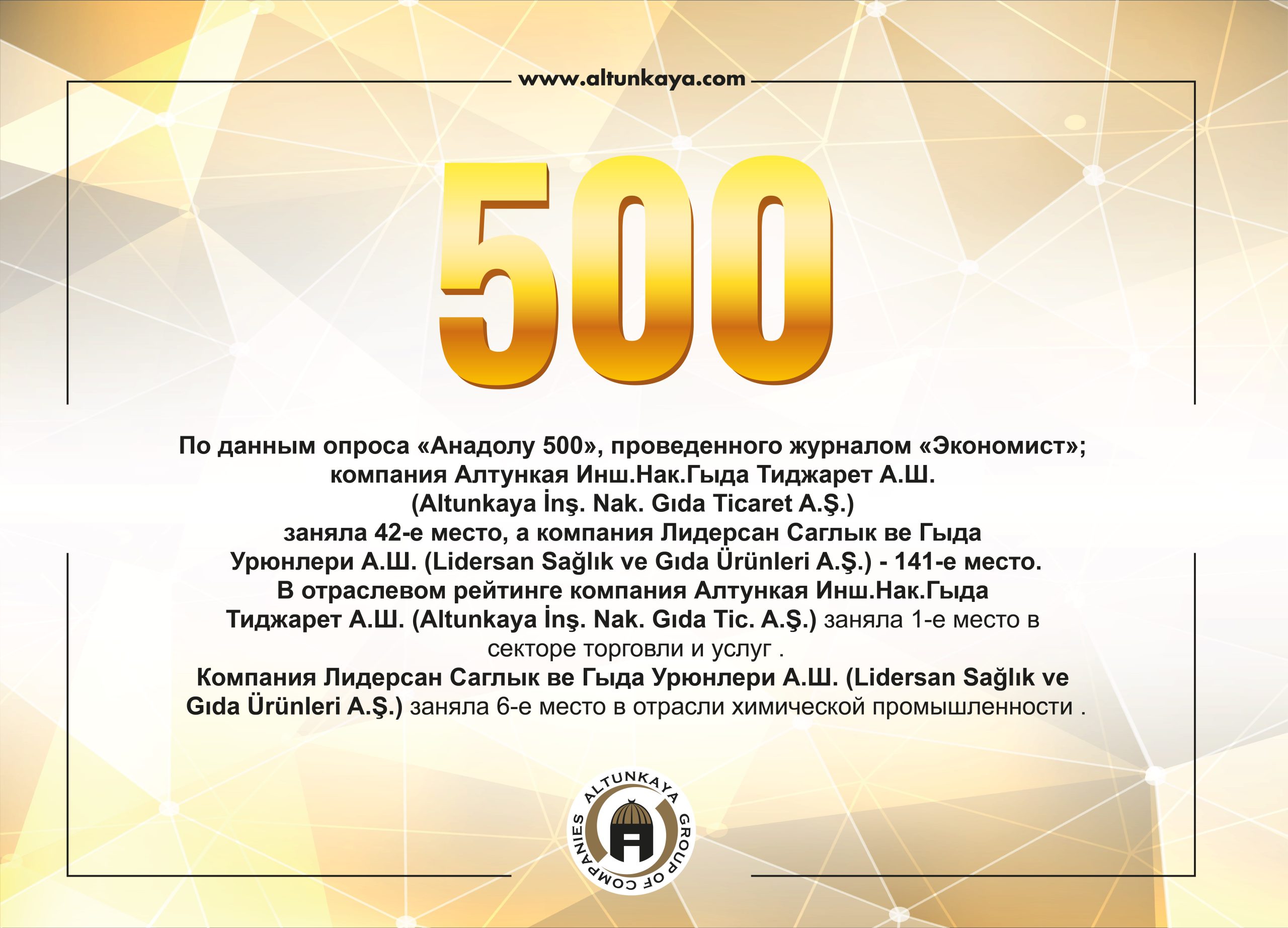 ANADOLU500 – 2020 – Altunkaya Group